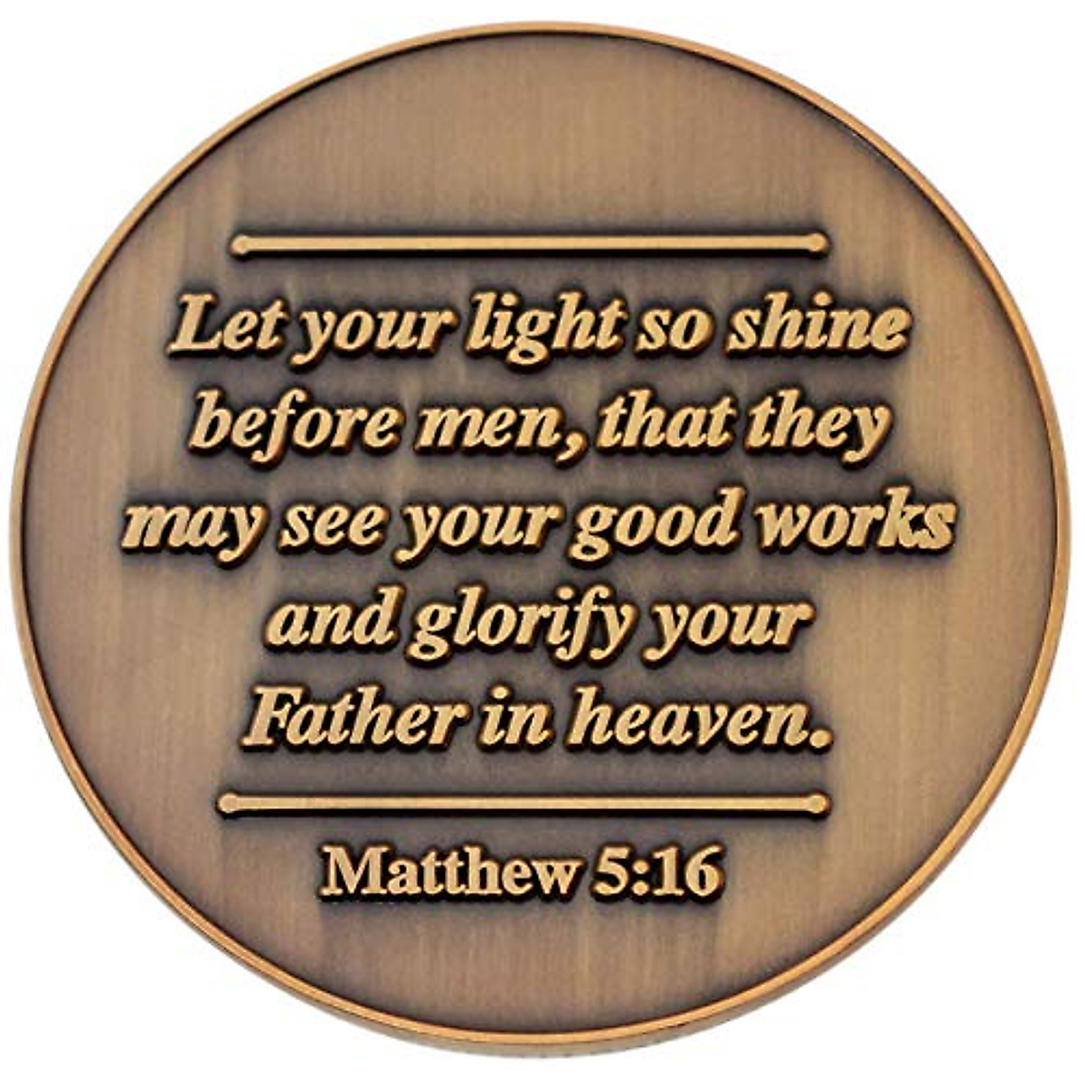 Let Your Light Shine Christian Challenge Coin, Pass Along Pocket Token of Encouragement, Handout for Bible Study, Antique Gold Plated Matthew 5:16 Gift