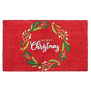 Rugsmith Red Machine Tufted Holiday Merry Christmas Wreath Area Rug, 18" x 30"