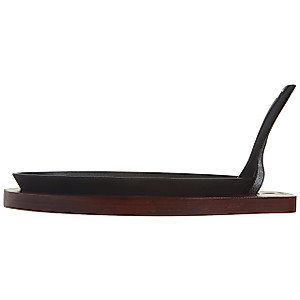 Winco ISP-3 Cast Iron Steak Platter with Wood Underline and Gripper,Black,Medium