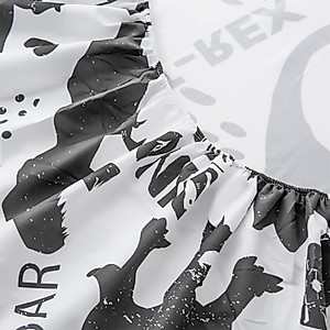 lishjekee Dinosaur Bed Sheets Twin Boys Dino Sheet Set Kids Jungle Bedding Set 3Pieces Black and White T-Rex Bed Sheet Set with 1 Pillowcase 1 Flat Sheet 1 Fitted Sheet