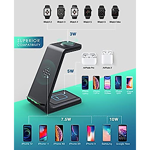 Wireless Charging Station,3 in 1 Fast Charging Station,Wireless Charger Stand for iPhone 13/12/11 Pro Max/X/Xs Max/8/8 Plus, AirPods 3/2/pro, iWatch Series 7/6/5/SE/4/3/2, and Samsung Phones