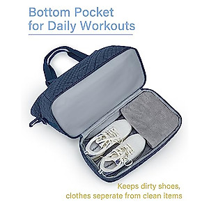 BAGSMART Weekender Overnight Bag 39L Large Travel Duffle Bag for Women, Quilted Cotton Sports Gym Bag with Shoe Compartment, Carry-on Bag with Multiple Pockets, Machine Washable(Navy Blue)