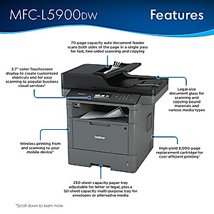 Brother Monochrome Laser Printer, Multifunction Printer, All-in-One Printer, MFC-L5900DW, Wireless Networking, Mobile Printing & Scanning, Duplex Print, Copy & Scan, Amazon Dash Replenishment Ready