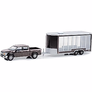 2020 F-150 Lariat 4x4 Pickup Truck Stone Gray Metallic with Glass Display Trailer Hitch & Tow Series 28 1/64 Diecast Model Car by Greenlight 32280D