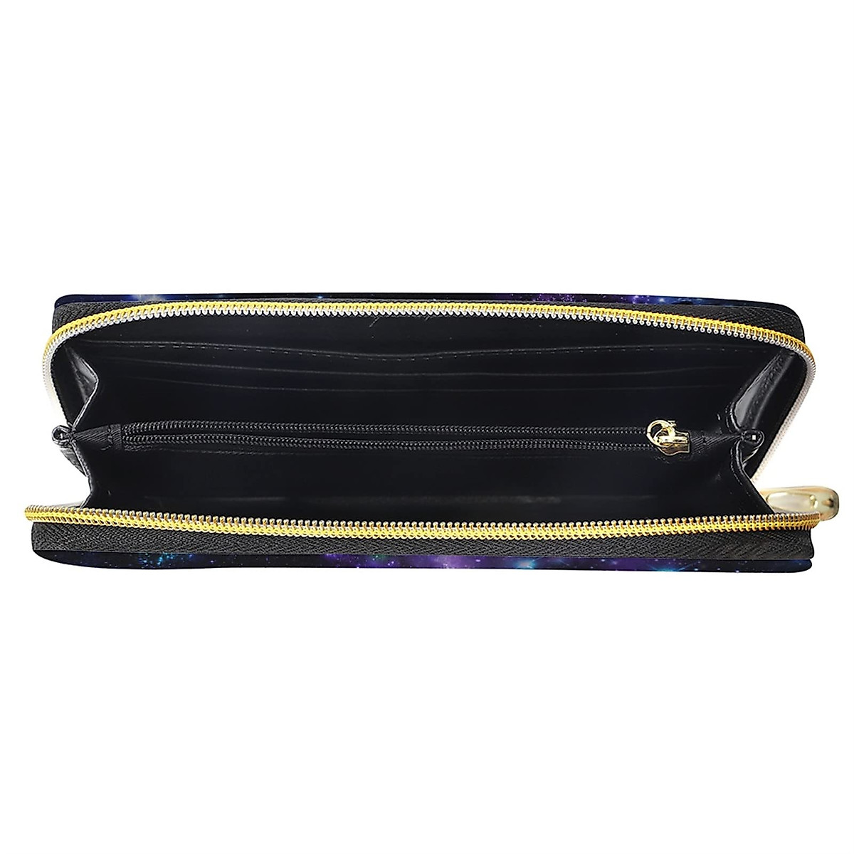 Poceacles Galaxy Space Wolf Print Women's Wallet,Durable Long Leather Coin Money Purse,Waterproof Card Holder Pouch Zip Around