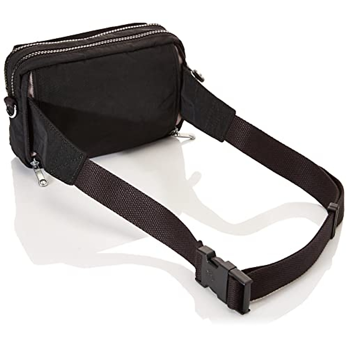 Kipling Women’s Abanu Crossbody Bag, Lightweight, Adjustable Nylon Waist Pack with Multi-Compartment Zip Pockets, Black Noir