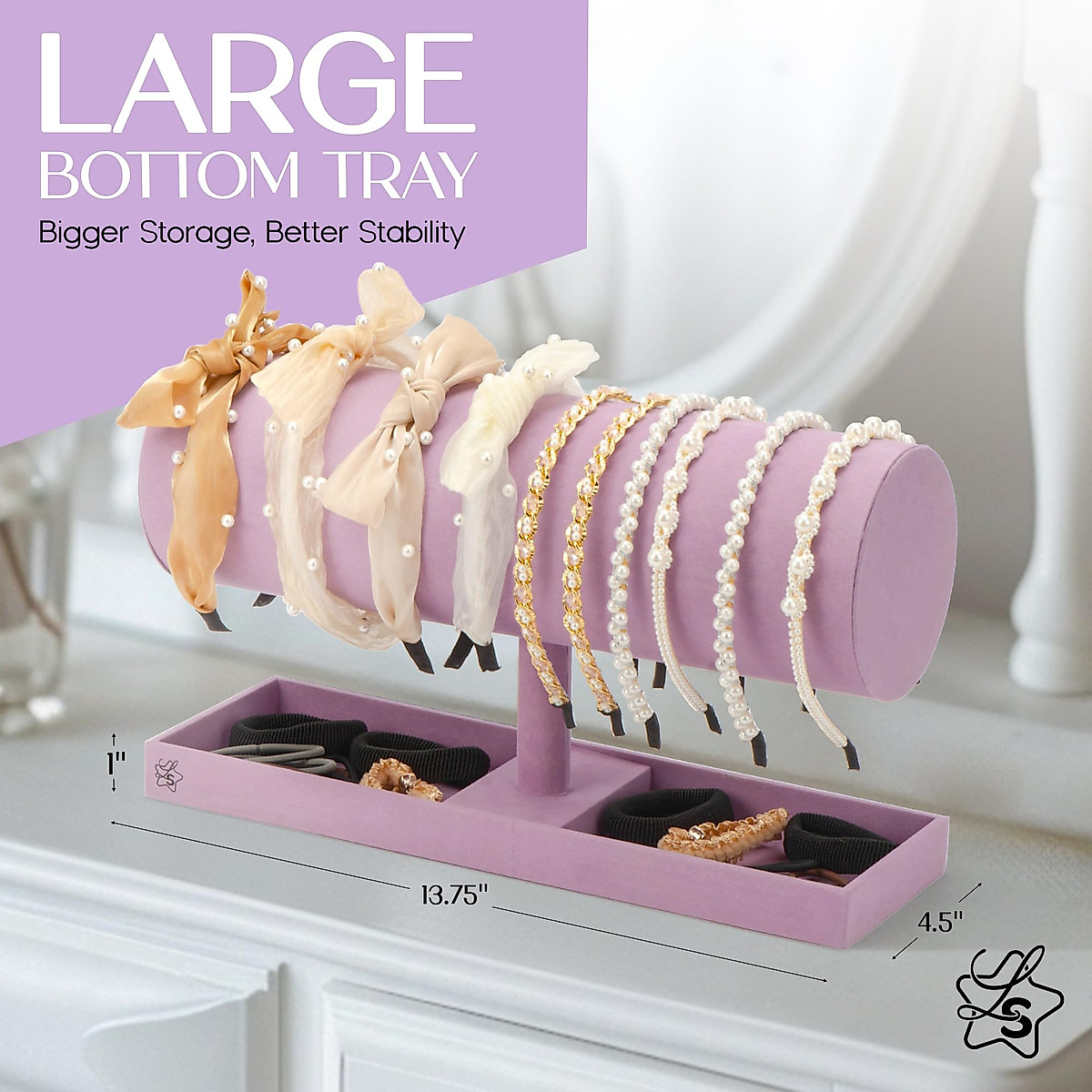 LS Lulu & Summer Headband Holder Organizer - Storage Stand Display Rack for Headbands, Hairband, Disney Ear, Tiara and Hair Accessories in Women and Girls Room (Purple)