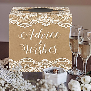 Advice and Wishes Box for Bridal Shower, Newlyweds Advice Box with Cards, 50 Pieces Advice Cards with Holder Box for Bridal Shower, Meaningful Wedding Party Activit- Lace-23
