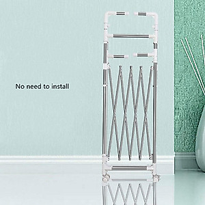 Jixi Drying Rack Clothes Airer Stainless Steel Drying Rack Double Pole Folding Adjustable Clothes Hanger with Universal Wheel Indoor Outdoor Laundry Rack (Color : Stainless Steel)