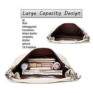 VOGUZY Handbags for Women Large Hobo Shoulder Bags Zipper Purse Tote Bag PU Leather Fashion Tote Satchel Bag Wallets White