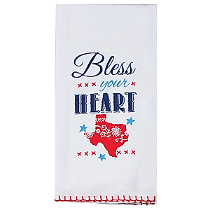 3 Texas Themed Decorative Cotton Kitchen Towels Set with White, Blue and Red Print | 2 Flour Sack and 1 Terry Towel for Dish and Hand Drying | By Kay Dee Designs