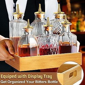 Bitters Bottle - Set of 6 Glass Dasher Bottles with Tray Barware Set for Home Bar Bartender