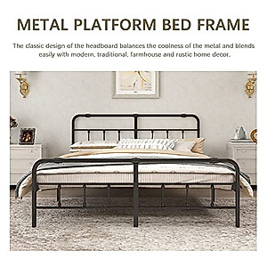 ZIRUWU King Size Metal Platform Bed Frame with Headboard Footboard Extra Strong Support No Box Spring Needed Noise Free Easy Assembly Black