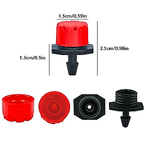 Lainrrew 100 Pcs 1/4Inch Micro Irrigation Drippers, 360 Degree Adjustable Irrigation Drippers Sprinklers Emitter Dripper for Drip Irrigation System Gardens Lawn (Red)