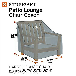 Classic Accessories Storigami Water-Resistant 36 Inch Easy Fold Lounge Chair Cover, 2-Pack, Monument Grey, Patio Furniture Covers