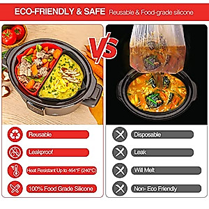 Transform Cooking with Red+Black Eco-Friendly Silicone Slow Cooker Divider Inserts - Non-Stick, Dishwasher Safe! Fits 6-8 Quart Brands