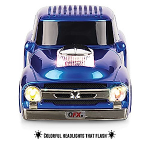 QFX Bluetooth 1956 Pickup Truck Replica Speaker, 3-inch Speakers, Hands Free Link, Built-in Microphone, FM Radio and LED Party Lights, Blue - BT-1956 BL