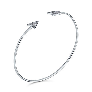Bling Jewelry Minimalist Thin Pave CZ Love Arrow Tips Bangle Cuff Bracelet For Girlfriend For Women For Teen 925 Sterling Silver