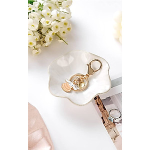 JAMEND CLXP Lotus Leaf Shape Ring Holder Dish, Small Key Bowl, Ceramic Trinket Tray Jewelry Dish Organizing Necklace Earrings for Mom Friend Sister, White. All Jewelries Are NOT Included.