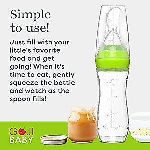 Gogi Baby - 4 oz Silicone Baby Food Dispensing Spoon - 2 Pack - Great for 4+ Month Infants - Includes Stopper - Easy to Use and Mess-Free - Precise Food-Release Feeder - Great for Travel (Green)