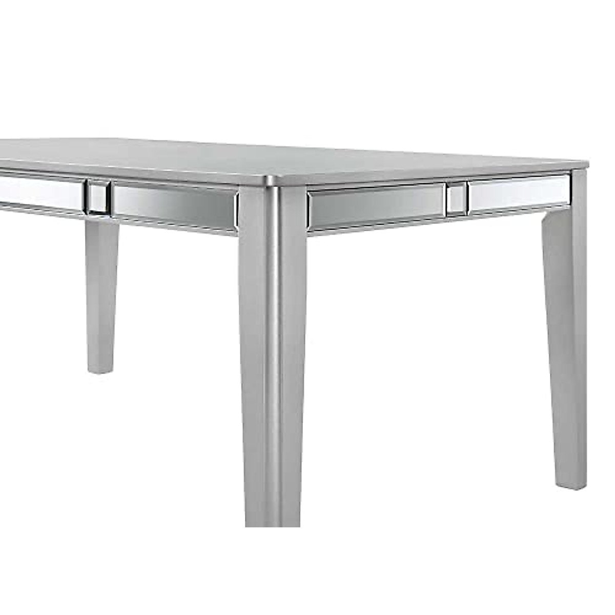 Liveasy Furniture Dining Table Set for 6, Kitchen & Dining Room Sets with Button Tufted Upholstered Chairs and Mirror Tile Edge (Silver/Grey)