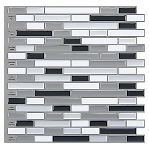 Art3d 12" x 12" Peel and Stick Tile Kitchen Backsplash Sticker Gray Brick (6 Tiles)