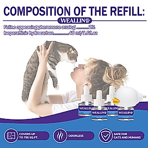 WEALLIN Cat Calming Diffuser Kit - Cat Pheromones Calming Diffuser Relieve Anxiety & Stress - 5-in-1 Cat Pheromone Diffuser Kit with 1 Diffuser + 4 Refill 48ml Vial-120 Days of Comfort and Relaxation