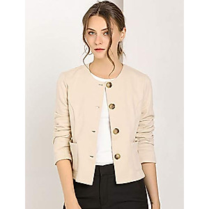 Allegra K Women's Fall Casual Jacket Elegant Button Front Work Office Blazer X-Small Beige