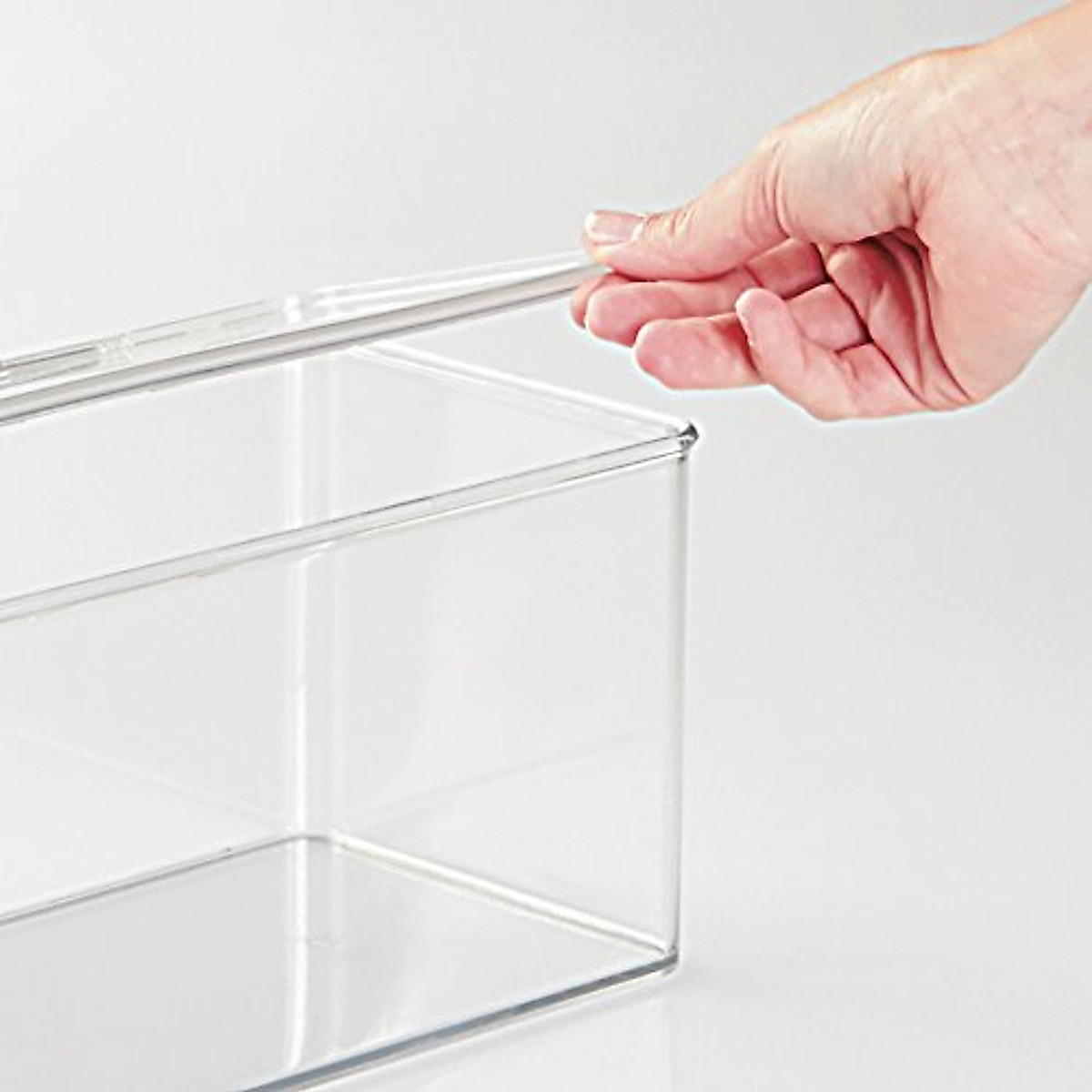 iDesign Modern Clear Rectangular Stackable Shatterproof BPA Free Plastic Kitchen Storage Box, 14 x 34 x 12.5 cm
