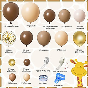 150PCS Brown Balloons Garland Arch Kit, Different Size Brown Nude Boho Blush Tan Neutral Beige Gold Balloons for Woodland Tedy Bear Baby Shower Wedding Jungle Safari Birthday Party Decorations