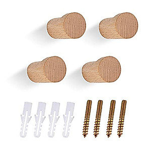 LONPUR Wooden Wall Hooks Minimalist Coat Hook,4pcs Modern Beech Real Natural Wood Pegs,Wood Hangers Wall Mounted for Planters Towel Hats Hanging(4 Pack)