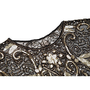 EORUBE 1920s Shawl Wraps Sequin Beaded Evening Cape for Gatsby Party Bridal Shawl Women Evening Cape Flapper Cover Up (Black Gold)