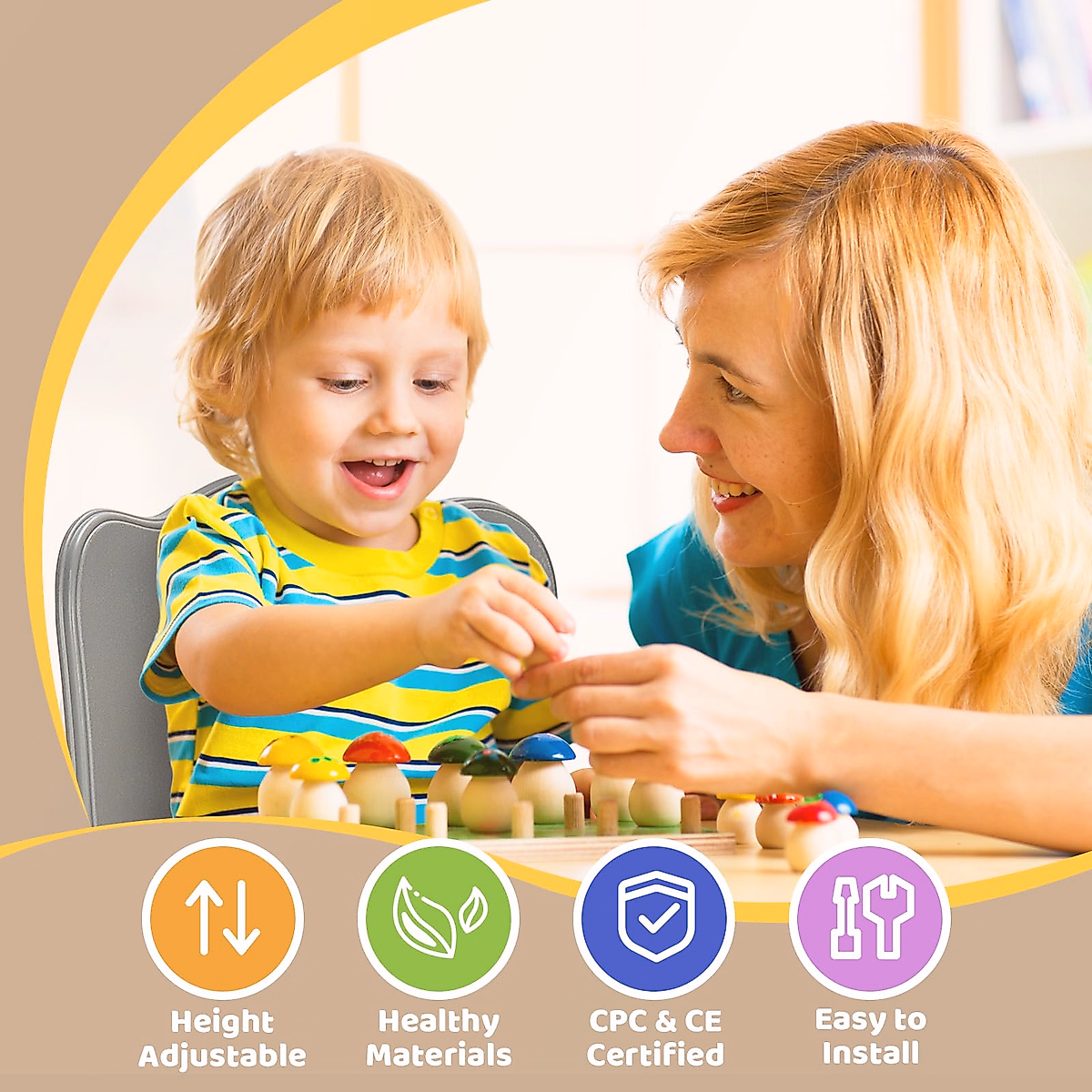 FUNLIO Adjustable Kids Chair (2pcs), 3 Level Height Adjustable Toddler Chair for Ages 3-8, Sturdy Child Chair with Maximum Bearing 220lbs, for Classrooms/Daycares/Homes, CPC & CE Approved - Grey