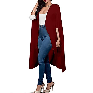LYANER Women's Cape Long Sleeve Work Wear Blazer Jackets Long Cape Coat Burgundy# XX-Large