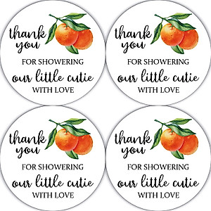 80 Pieces Cute Round Orange Thank You Stickers, Wedding Bridal Shower Birthday Party Fruit Orange Themed Party Gift Wrap Bag Label Decorations