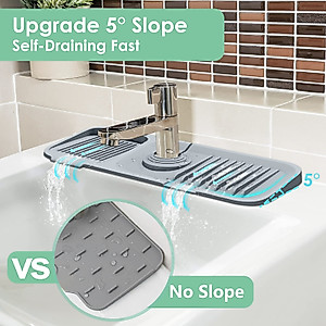 Sink Splash Guard Kitchen Gadgets - Silicone Faucet Handle Drip Catcher Tray Mat, Sink Protectors for Kitchen Sink, Water Splash Guard Behind Faucet as Dish Soap Sponge Holder for Kitchen Bathroom RV