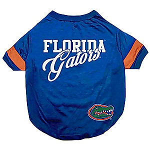 NCAA Florida Gators T-Shirt for Dogs & Cats, Small. Football/Basketball Dog Shirt for College NCAA Team Fans. New & Updated Fashionable Stripe Design, Durable & Cute Sports PET TEE Shirt Outfit