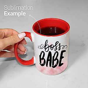 SDN CUSTOM 15 oz AAA Coated White Sublimation Ceramic Mug with Inner Color and Red Handle - Blank Ceramic Coffee Cups Set for Printing and DIY Gifts – Oven and Mug Press Compatible (6 Pack)