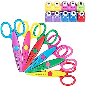 Katfort Craft Punch and Creative Scissors, 16pcs Craft Scissors Decorative Edge Set for School Kids Adults, Decorative Edge Scissors Perfect for Scrapbooking, Crafts, School Work, DIY Photos Album