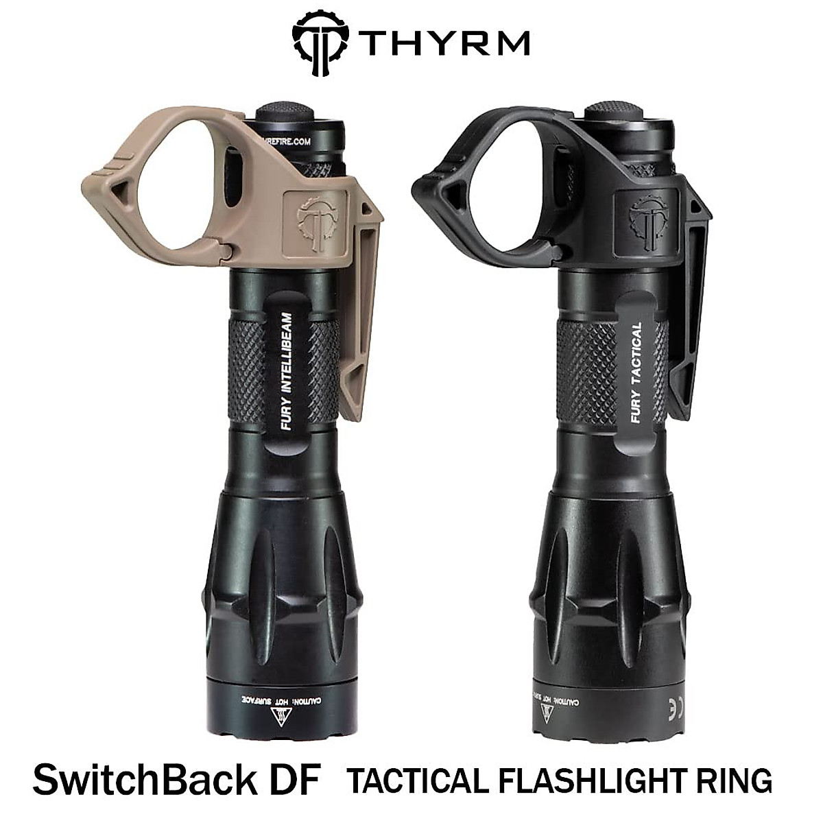 Thyrm Switchback DF Flashlight Ring for SureFire Dual Fuel(Fury DFT, Fury Intellibeam DF), Pelican 7600, Convoy S21A Flashlights (Black), Made in USA