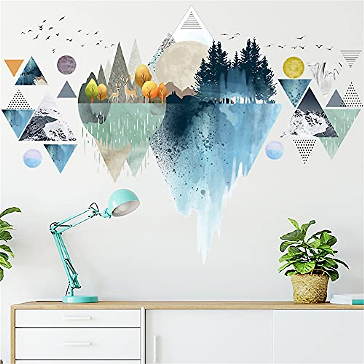 WAFT YEARN Mountain Wall Decals Peel and Stick Arch Wall Stickers Geometric Wall Stickers & Murals Tree Wall Decals for Living Room Bedroom Bathroom Door Restroom Roommates Vinyl Wall Art Sticker