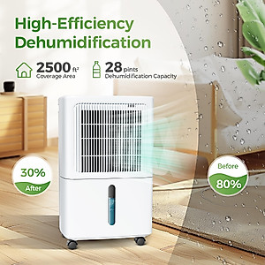 WATTSMART 2,500 Sq Ft Home Dehumidifier with Drain Hose, 55 OZ Water Tank, 24 Hr Timer, 50 Pints High Efficiency Compressor for Basements, Bedrooms, Bathrooms and Laundry Rooms