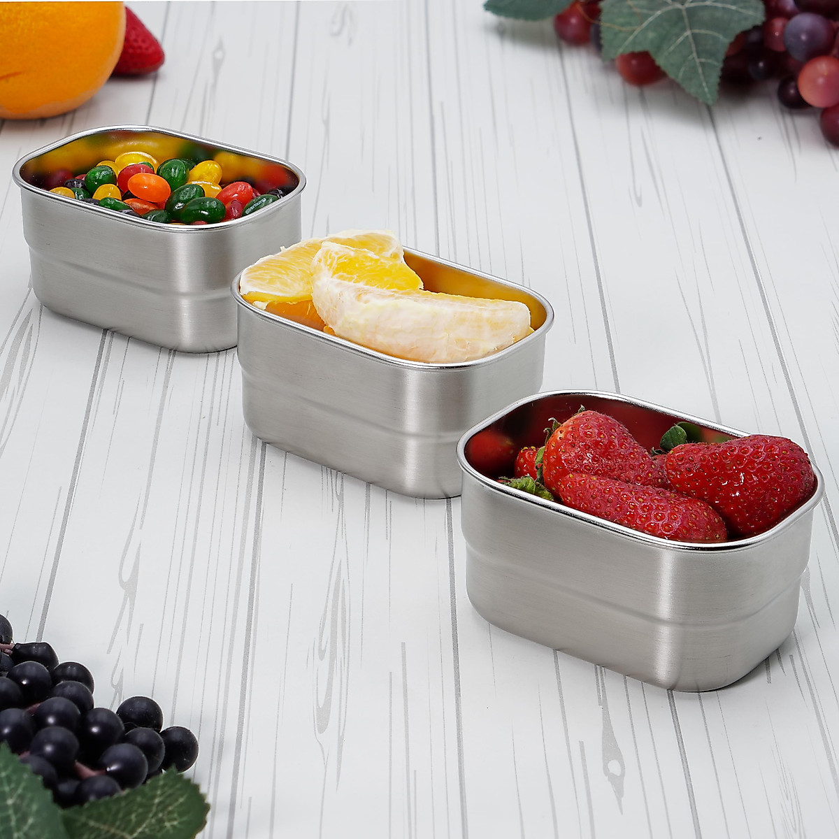 LUNA HOME GOODS Stainless Steel Snack and Food Containers with Leakproof Lids, 3 Pack 8 0z, Fruits, Vegetables, Sauces, Portion Control, Perfect Lunch and Food Storage Containers