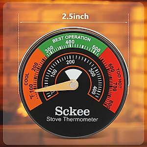 Wood Stove Thermometer, Magnetic Stove Temperature Stove Top Thermometer for Wood Burning Stove, Gas Stove, Pellet Stove, Temperature Meter for Fireplace, Pipe Thermometer Wood Stove