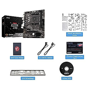MSI A520M-A PRO Gaming Motherboard (AMD AM4, DDR4, PCIe 3.0, SATA 6Gb/s, M.2, USB 3.2 Gen 1, DVI/HDMI, Micro-ATX)