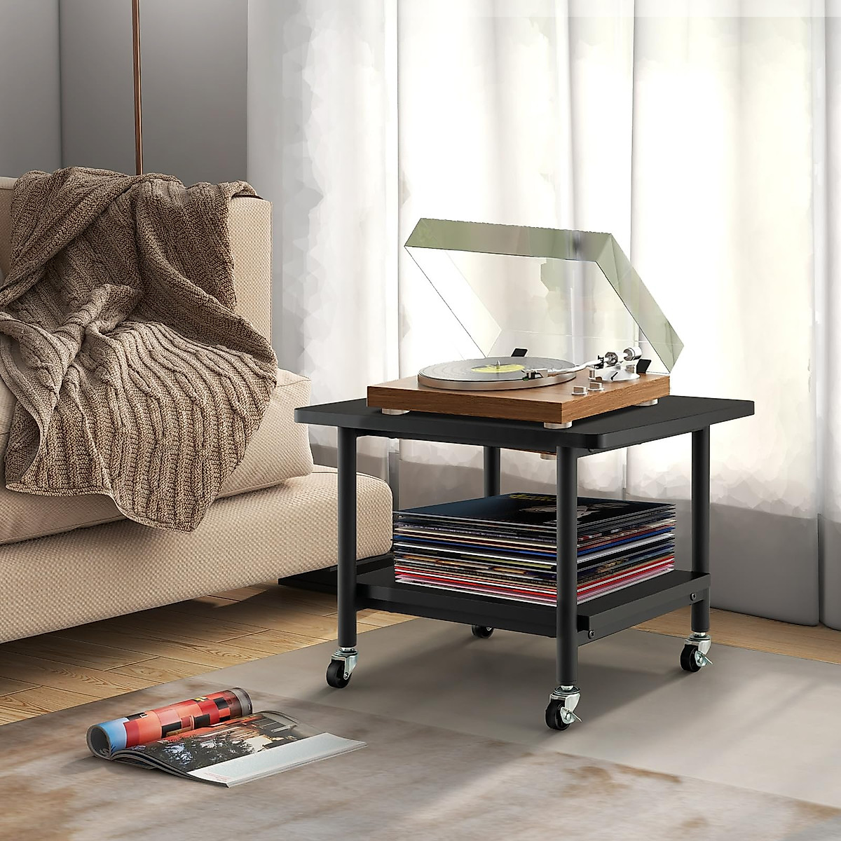 Tangkula Printer Stand with Storage, Under Desk Printer Table with 4 Wheels & Locking Mechanism, 2-Tier Rolling End Table Storage Rack for Bedroom, Living Room, Study