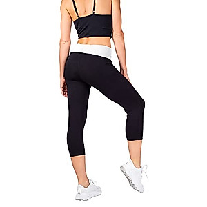 Blis Workout Leggings for Women Fold Over Maternity Leggings Yoga Pants for Women Capri Length 3 Packs Available Black/White Small
