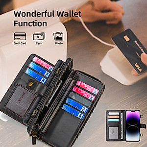 Compatible with iPhone 14 Pro 6.1 inch Wallet Case Crossbody Shoulder Strap Stand Card Holder Multi-Function 2in 1 Detachable Magnetic Phone Cover for iPhone14Pro 5G i i-Phone i14 iPhone14 14Pro Black