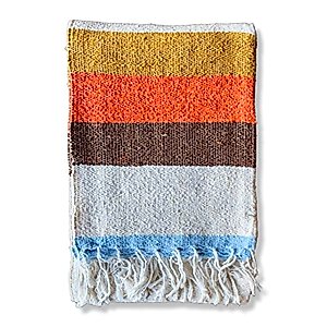 Sundream Supply Mexican Blanket - Thick Authentic Handwoven Beach Blanket, Perfect Outdoor Serape Throw for Picnics Yoga & Camping, Soft Home Decor Falsa Throw, Baja Blanket (Brown, Orange & Gold)