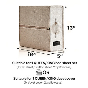 Parts South Bed Sheet Organizer Scent Sachet Bundle - Linen Set Storage - Bedding Storage for King, Queen, Twin Sheet sets - Foldable Sheet Set Organizer - Duvet Cover Storage (2 Pack Tan)